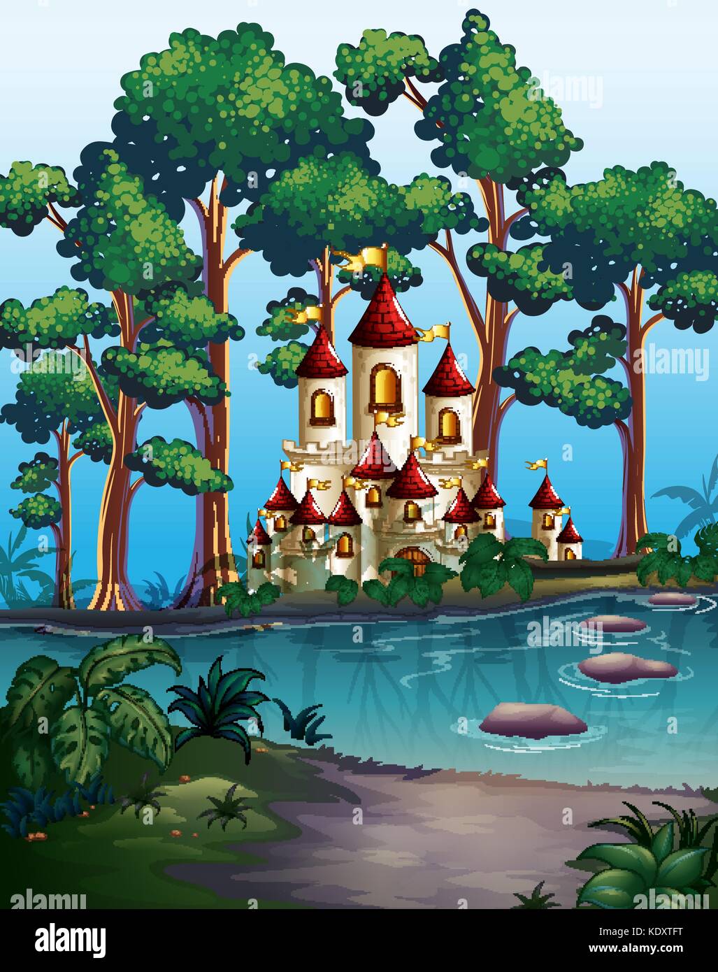 Castle towers in the forest illustration Stock Vector Image & Art - Alamy