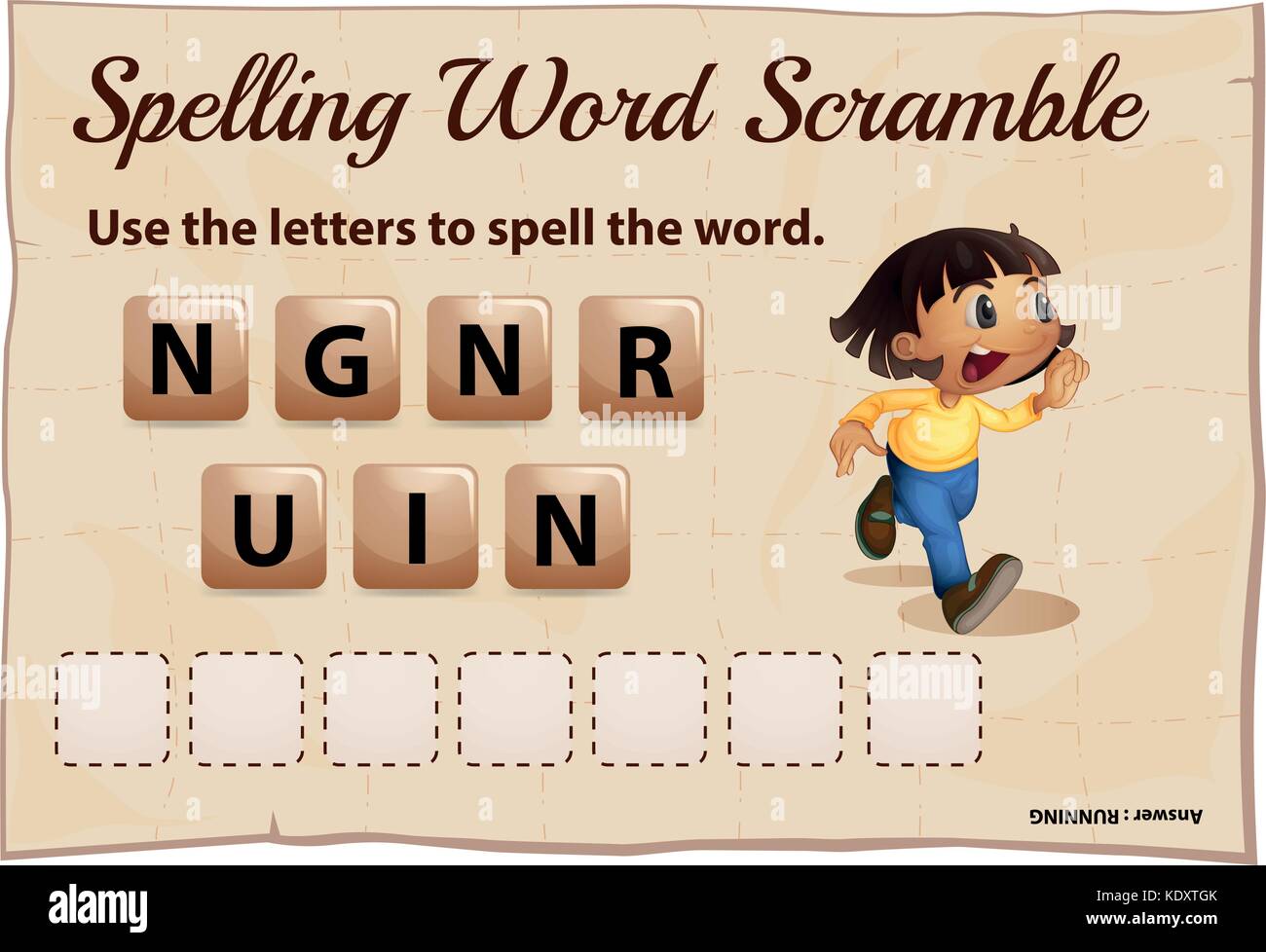 Spelling word scramble for word running illustration Stock Vector Image ...