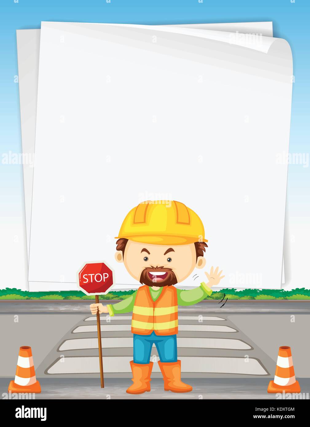 Paper template with road worker on the road illustration Stock Vector ...