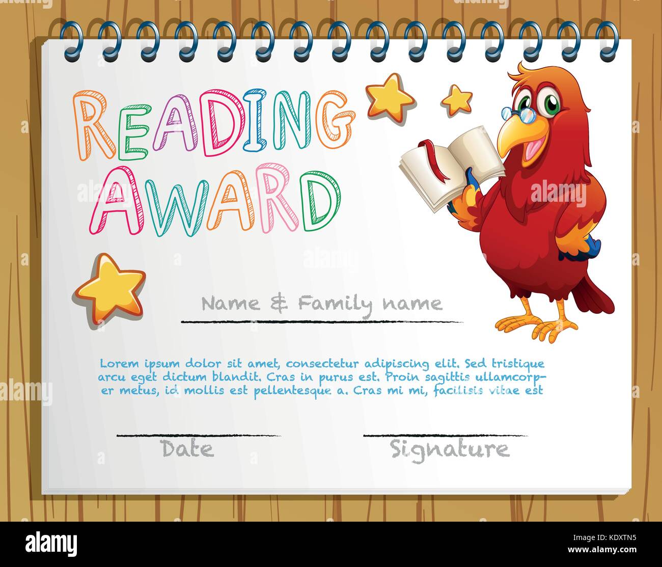Certificate template for reading award illustration Stock Vector Image ...