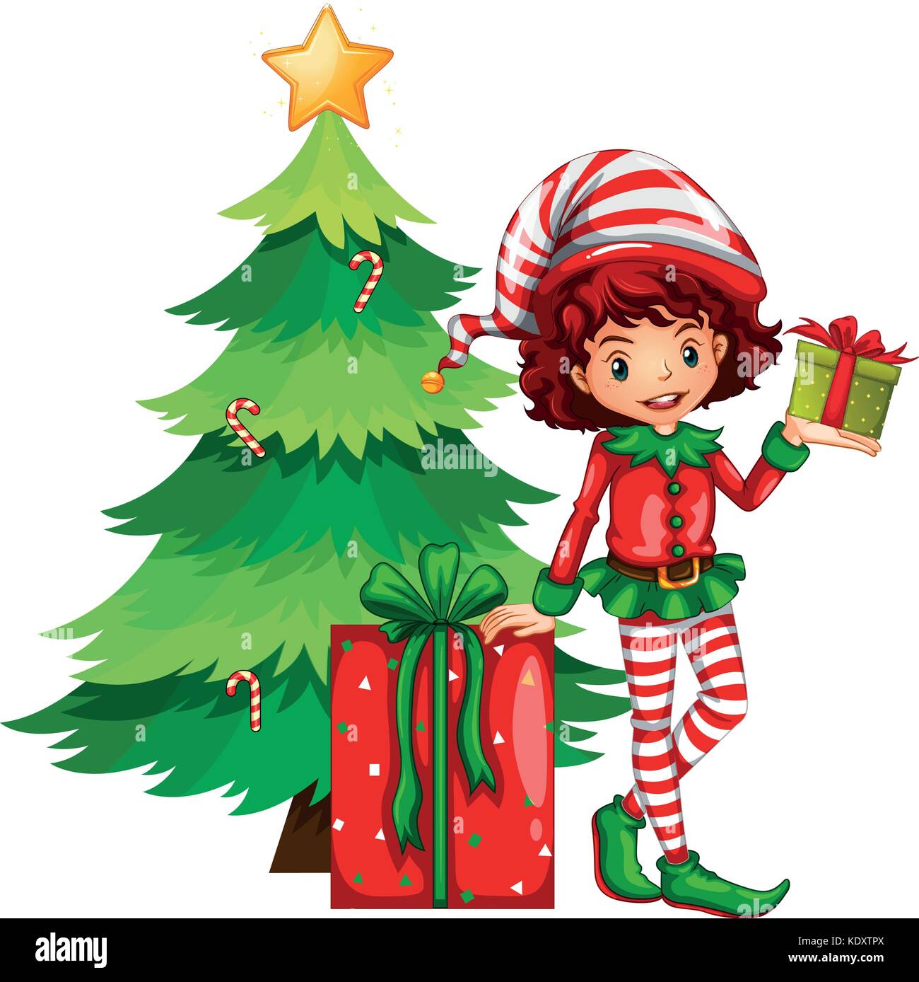 Christmas theme with tree and elf illustration Stock Vector Image & Art ...