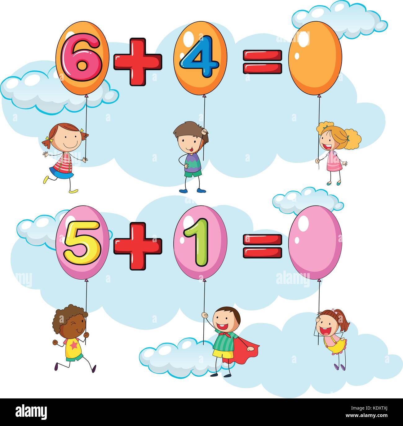 Kids and two addition questions in sky illustration Stock Vector Image ...