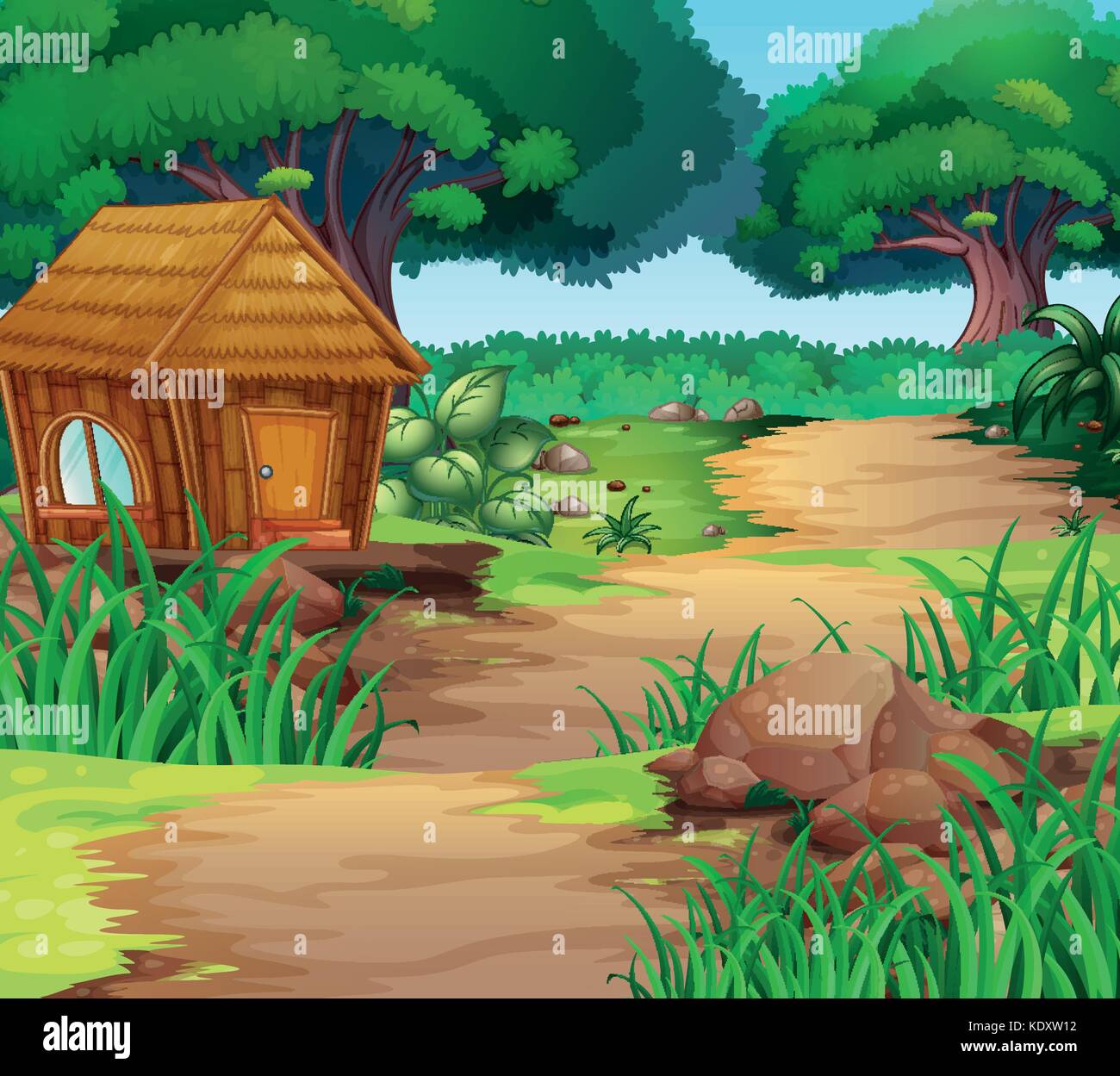 Scene with house in the woods illustration Stock Vector Image & Art - Alamy