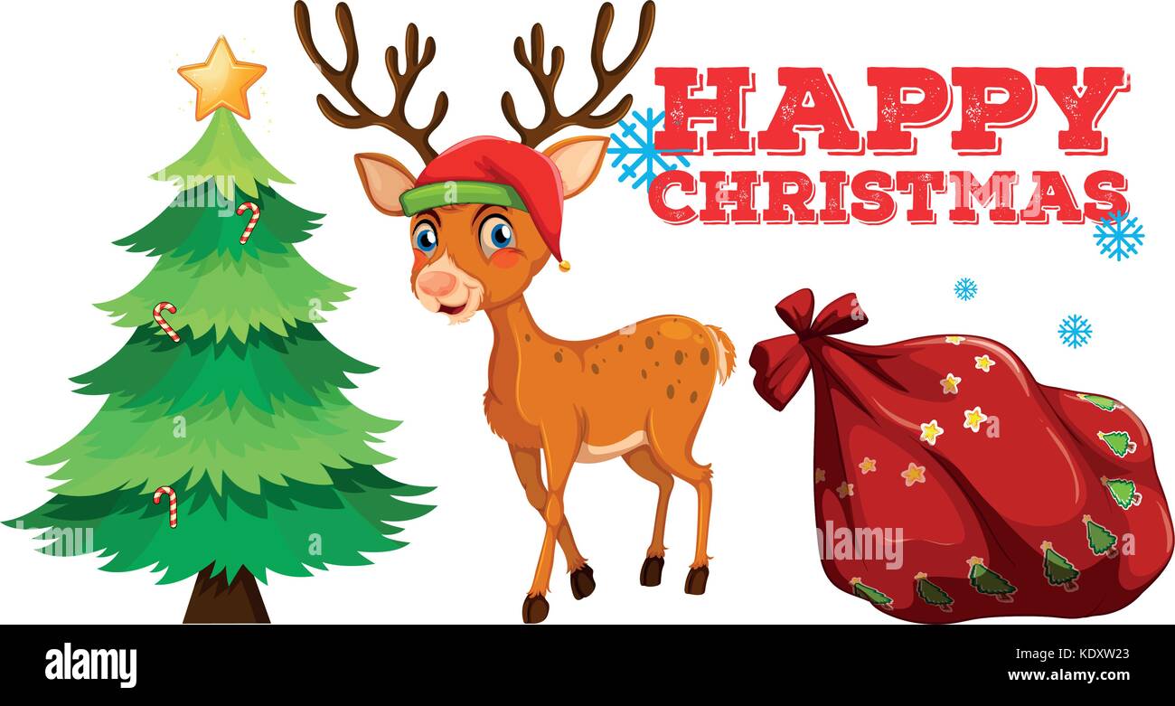 Christmas theme with reindeer and christmas tree illustration Stock ...