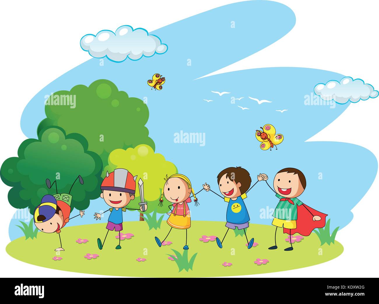 Kids playing in the garden illustration Stock Vector Image & Art - Alamy