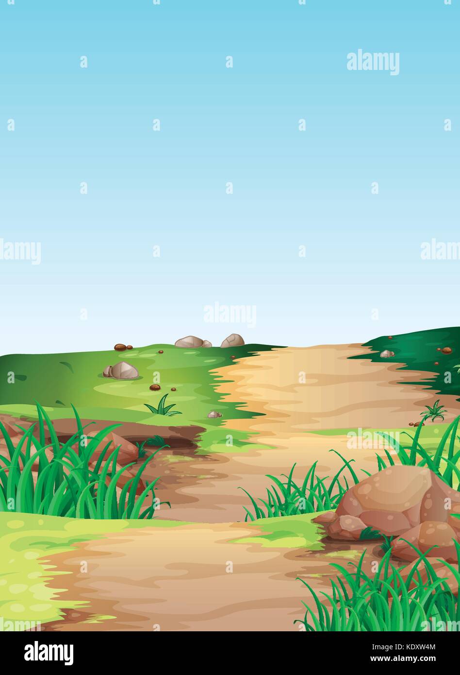 Scene with hiking track in the countryside illustration Stock Vector ...