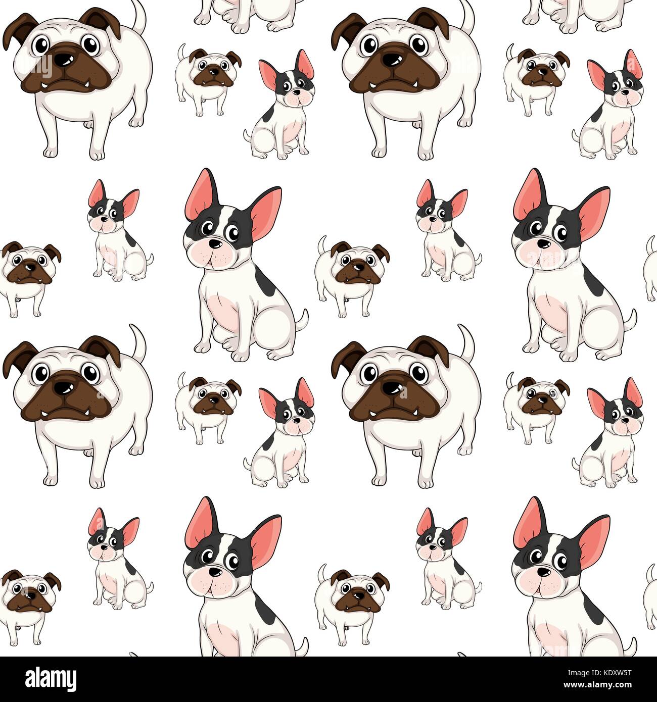 Seamless background design with pug dogs illustration Stock Vector ...
