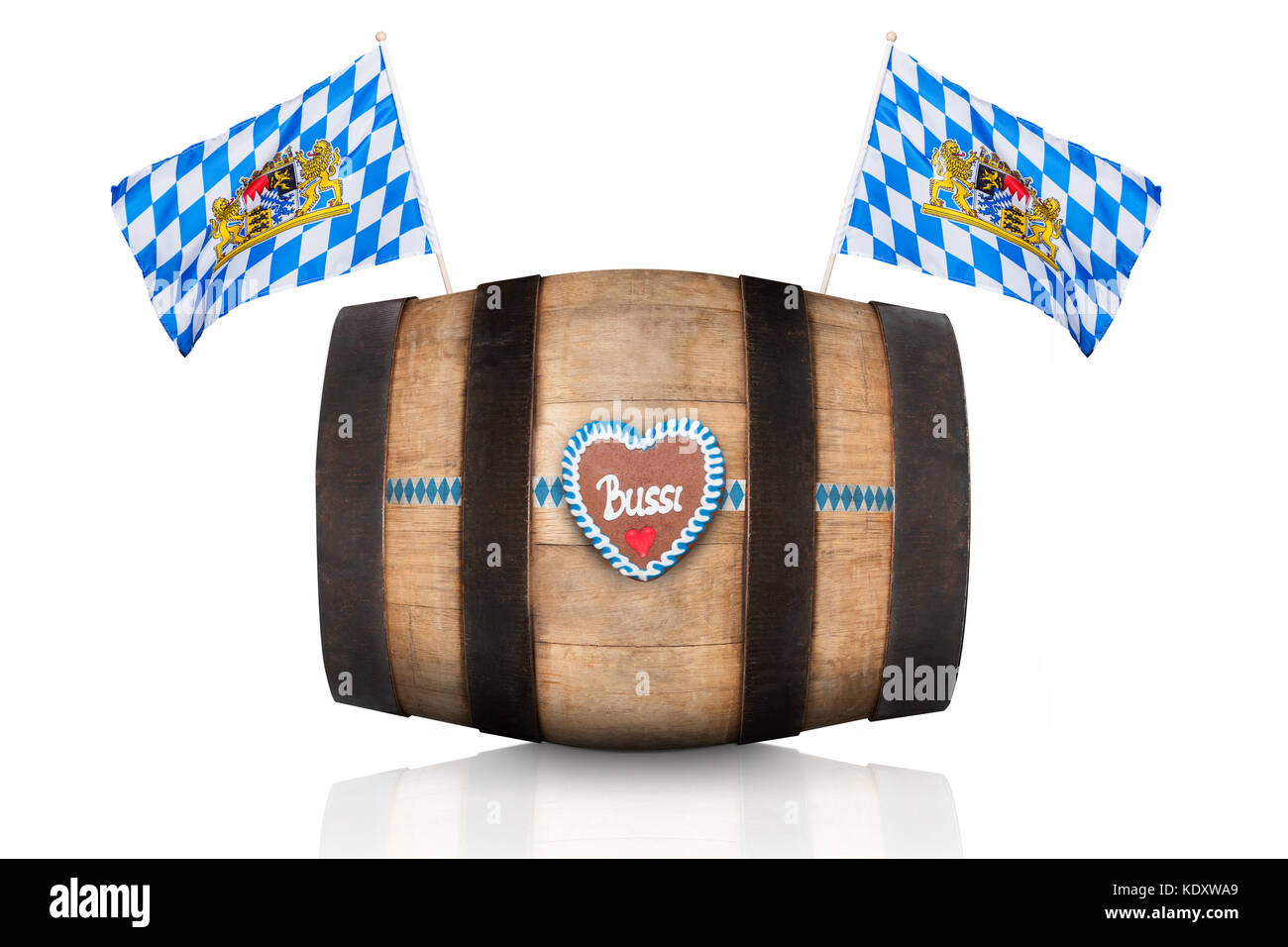 bavarian german beer barrel with flags , isolated on white background ...
