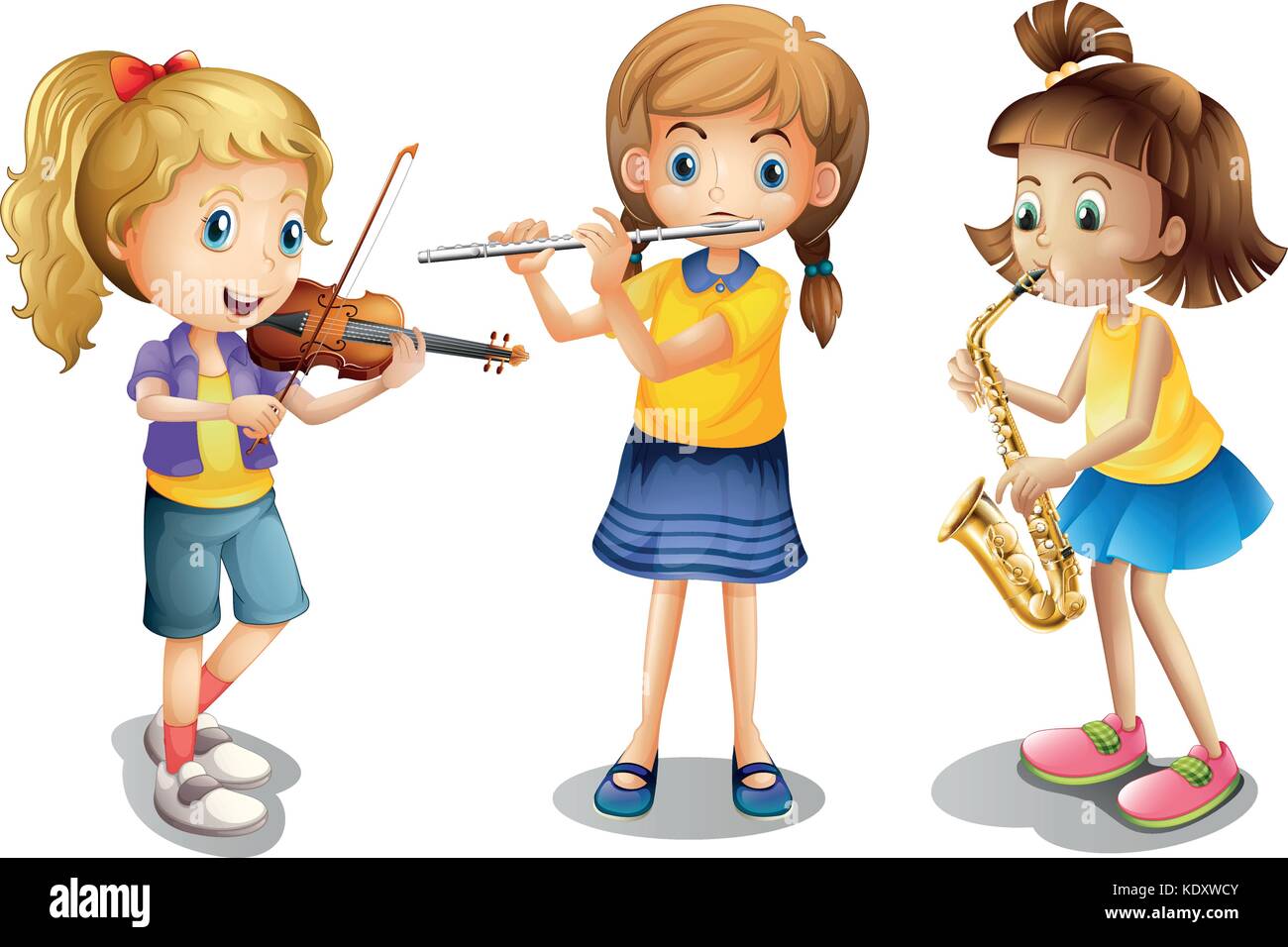 Three girls playing classical instruments illustration Stock Vector ...