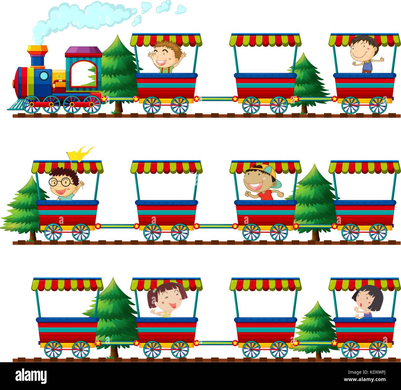Children riding on trains illustration Stock Vector Image & Art - Alamy