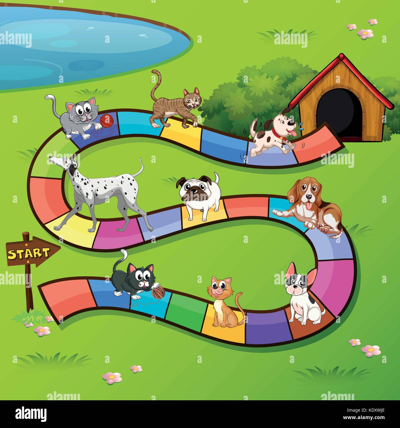 Game template with dogs and cats in background illustration Stock ...