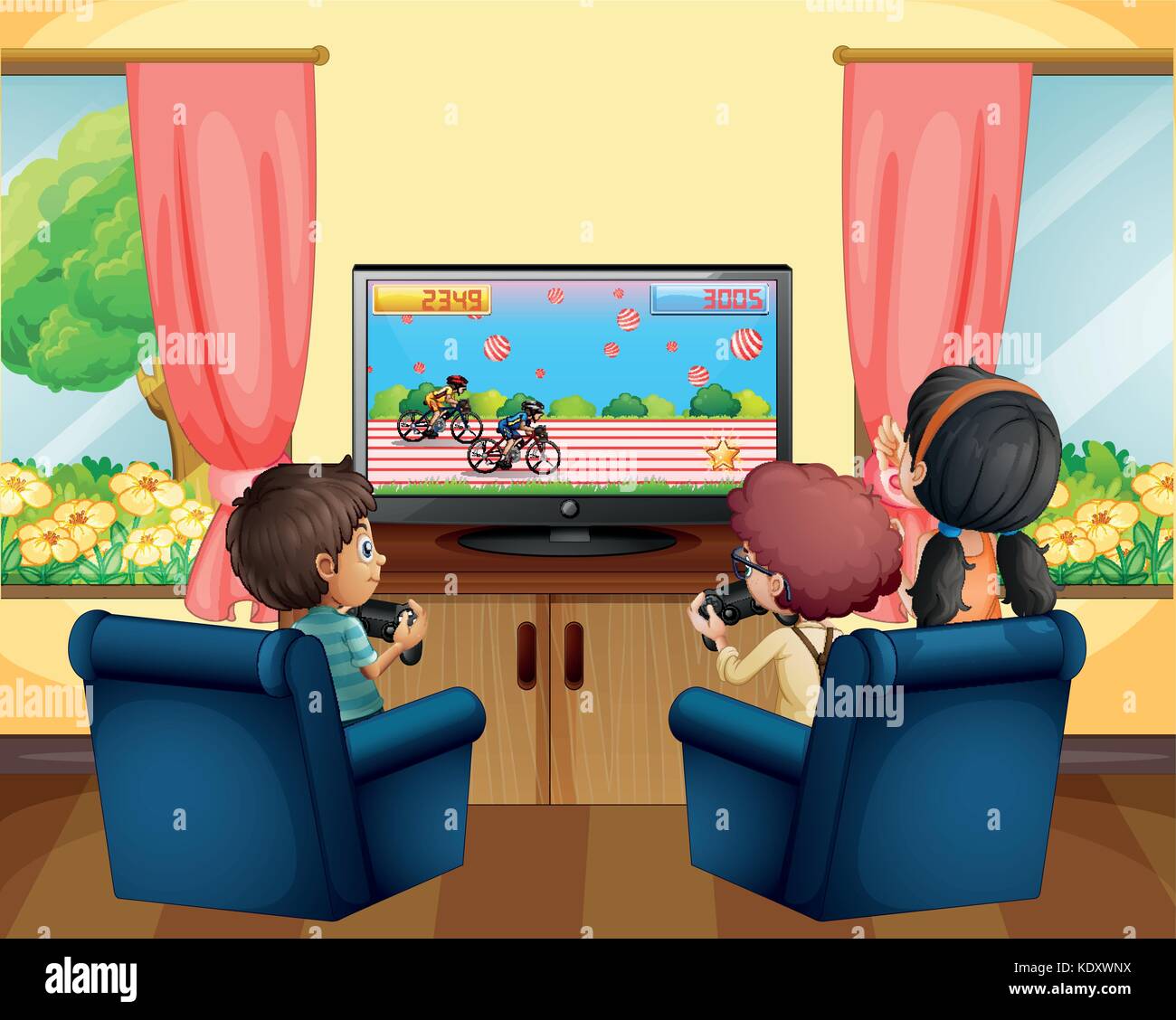 Kids playing racing game on TV illustration Stock Vector Image & Art ...