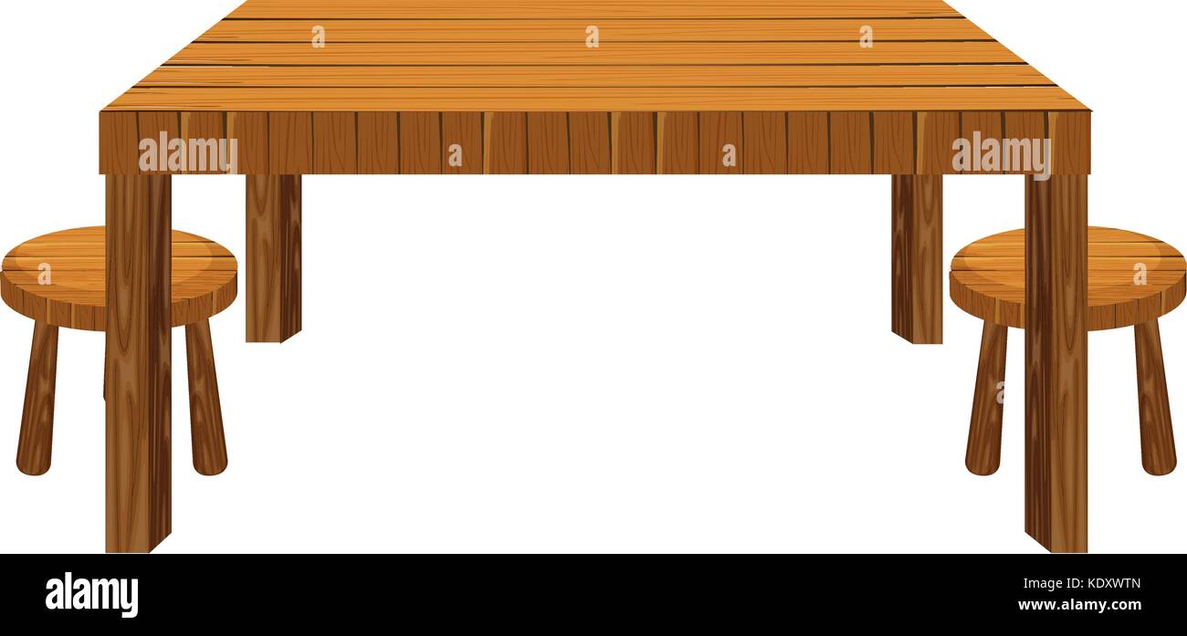 Wooden table and stools on white background illustration Stock Vector ...