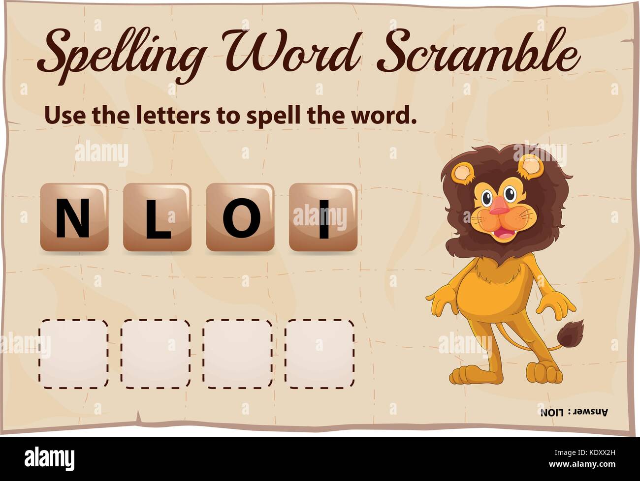 Spelling word scramble for word lion illustration Stock Vector Image ...