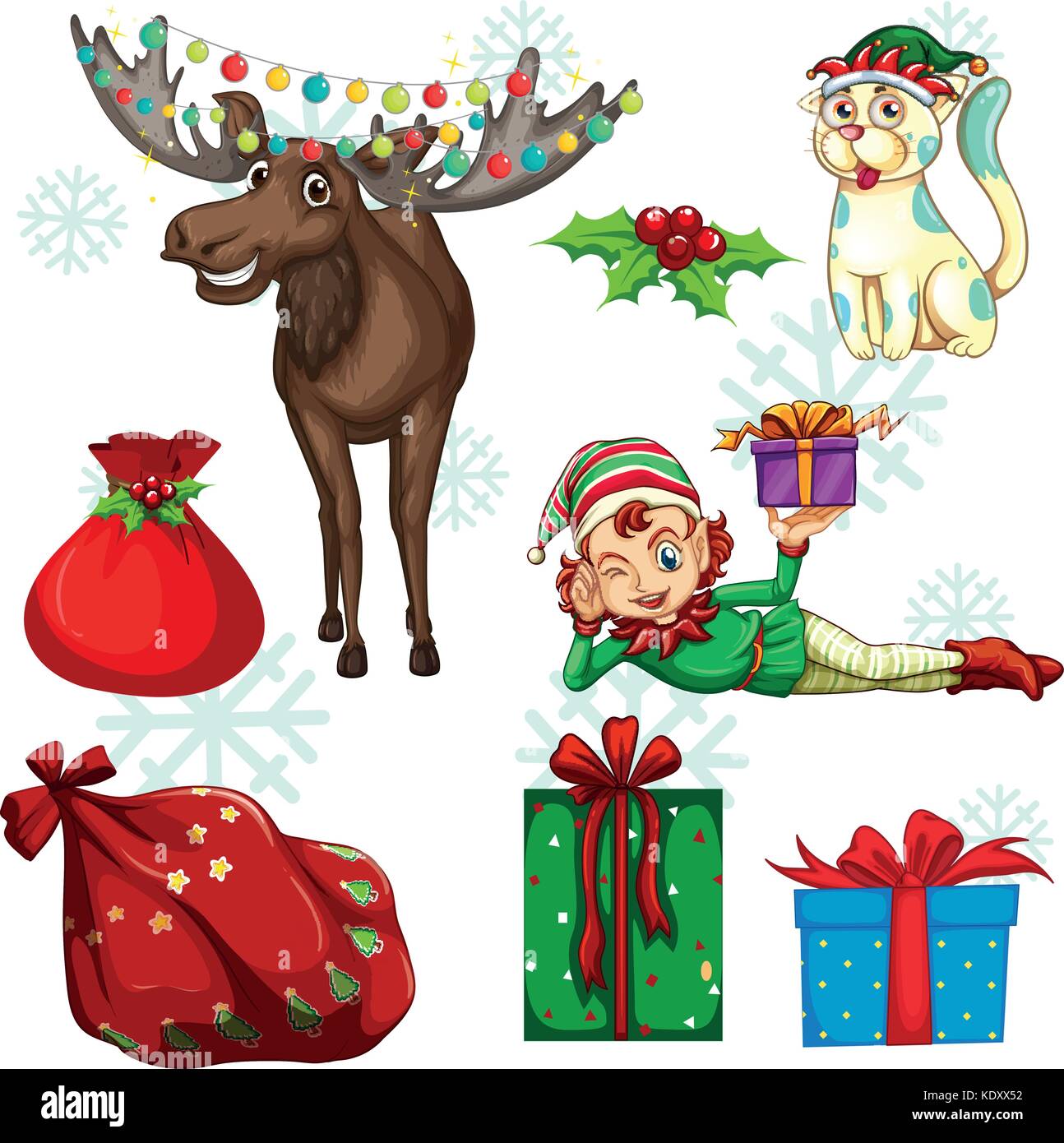 Christmas set with reindeer and presents illustration Stock Vector ...