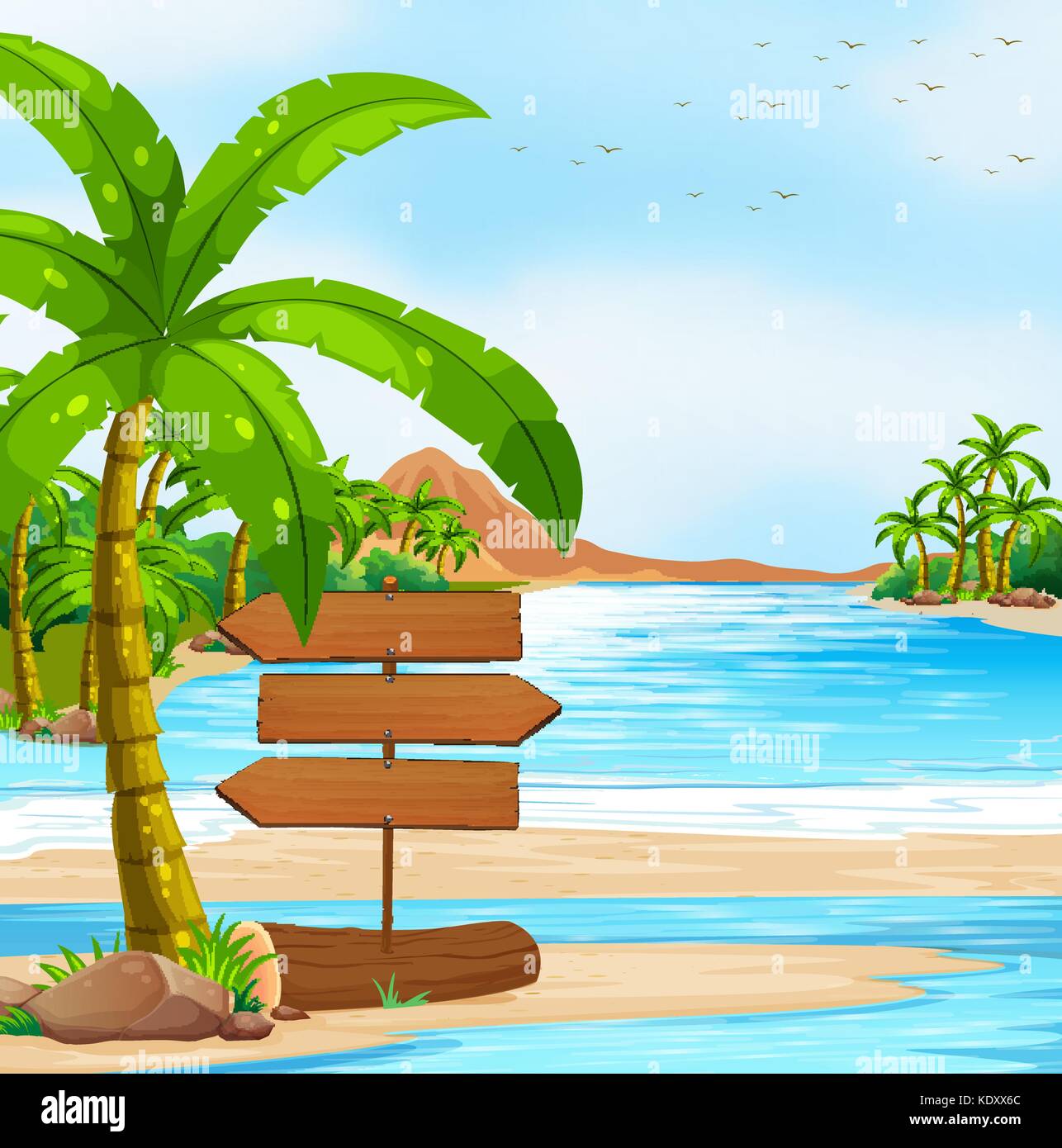 Ocean view with signs and tree illustration Stock Vector Image & Art ...