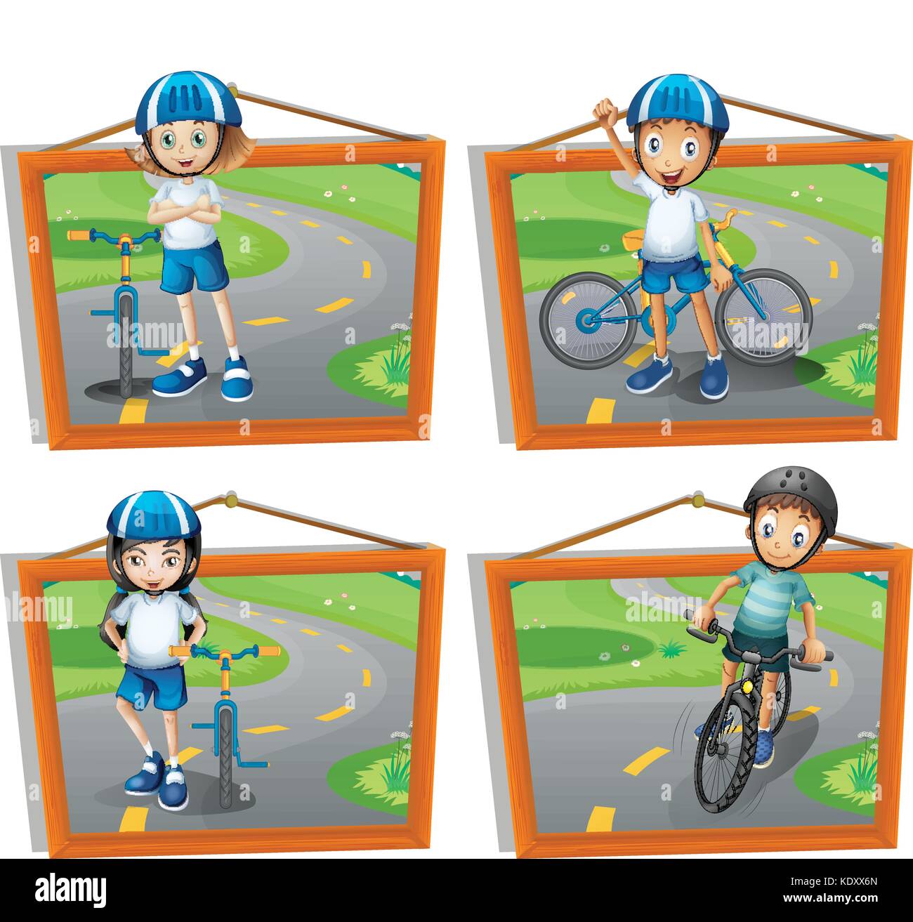 Four frames of kids riding bicycle illustration Stock Vector Image ...