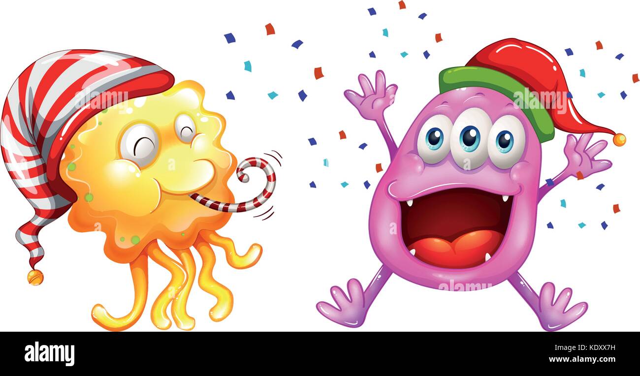 Christmas theme with monsters celebrating illustration Stock Vector ...