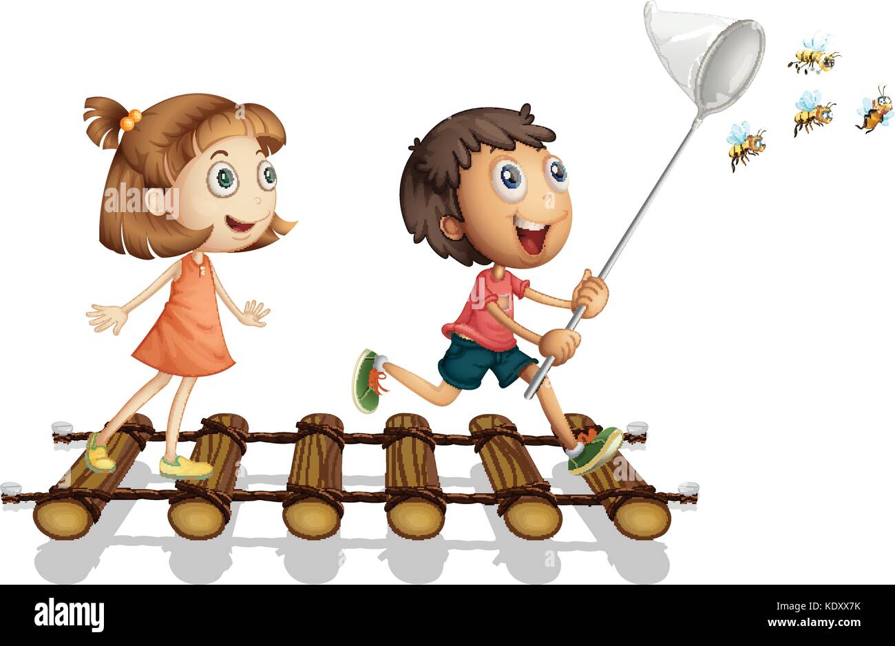 Two kids catching bee with net illustration Stock Vector Image & Art ...