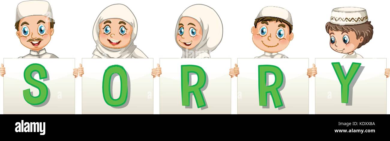 Muslim family holding word for sorry illustration Stock Vector Image ...