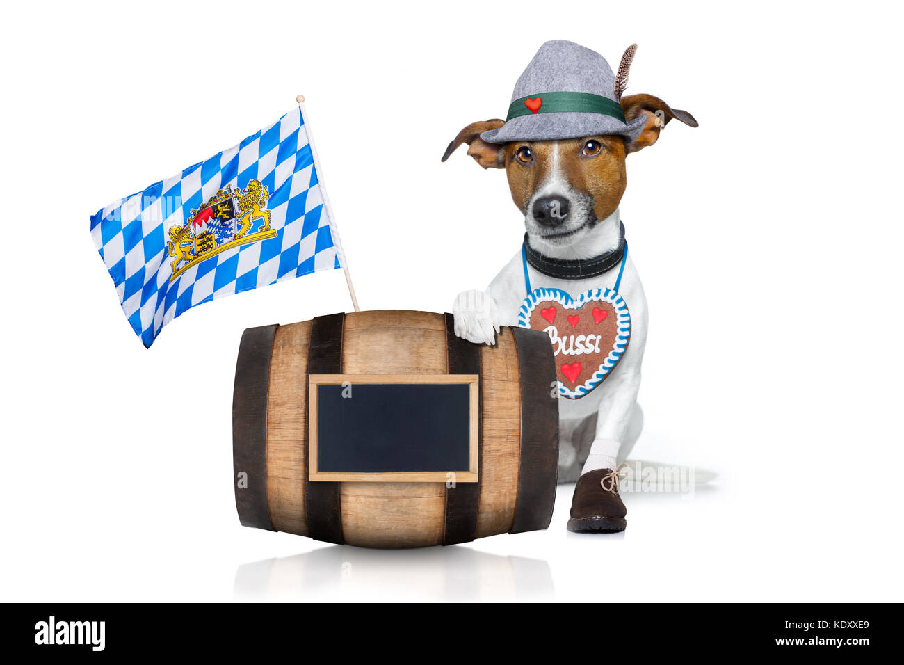 bavarian german jack russell dog with gingerbread and hat, behind ...
