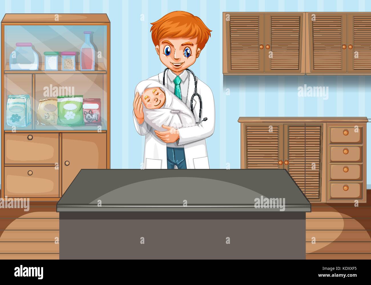 Doctor holding baby in clinic illustration Stock Vector Image & Art - Alamy