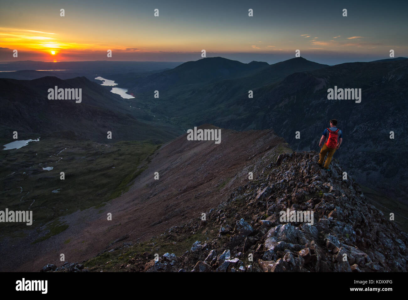 mountaineer walking on ridge above Llanberis north wales Stock Photo ...