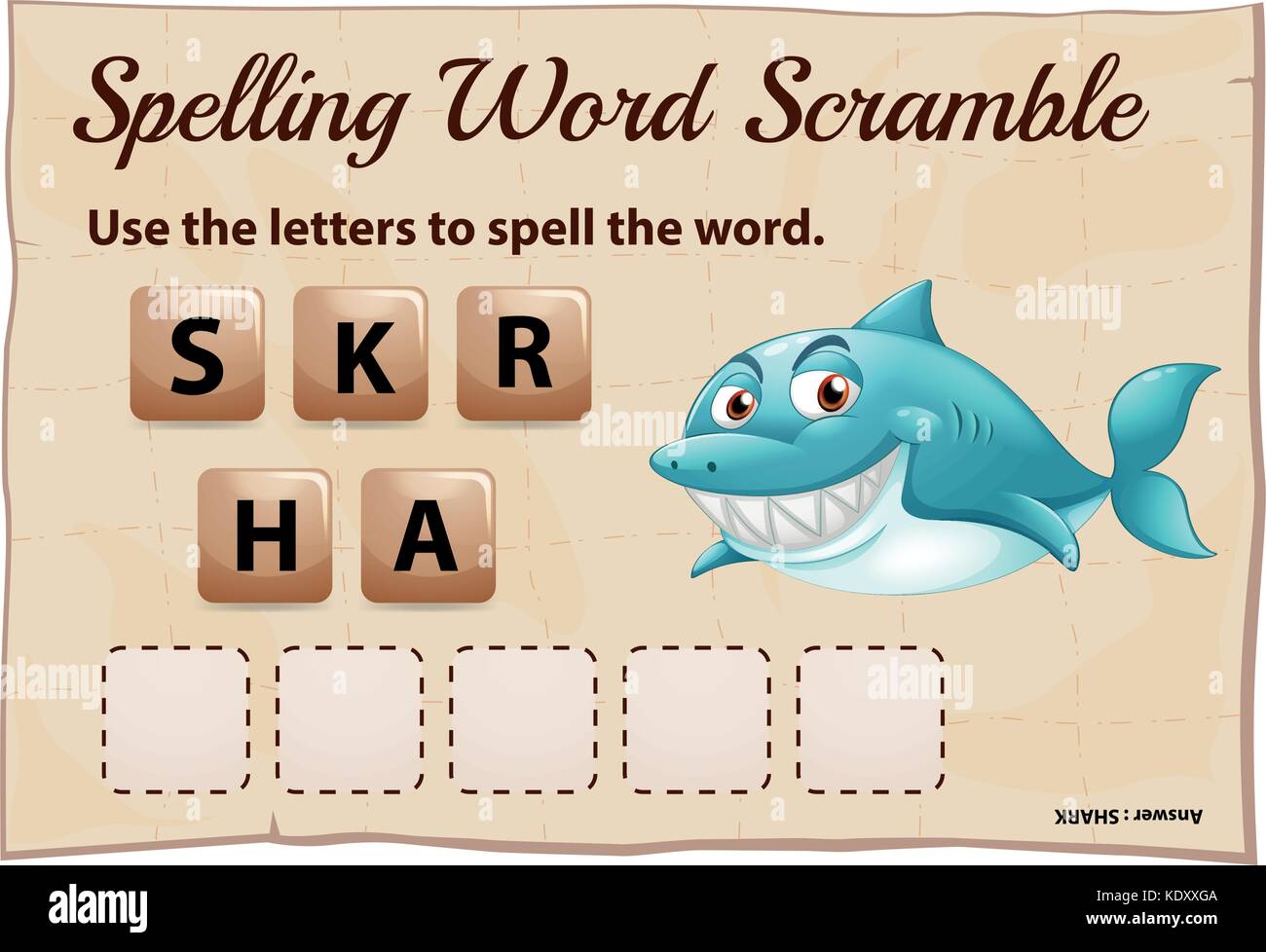 Spelling word scramble game with word shark illustration Stock Vector ...