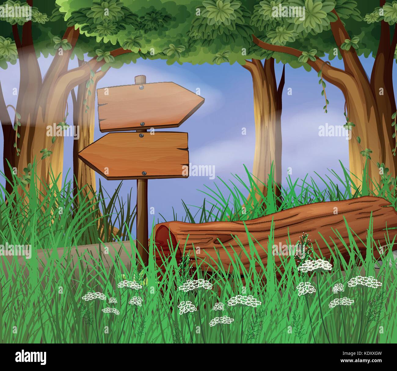 Scene with wooden signs in the woods illustration Stock Vector Image ...