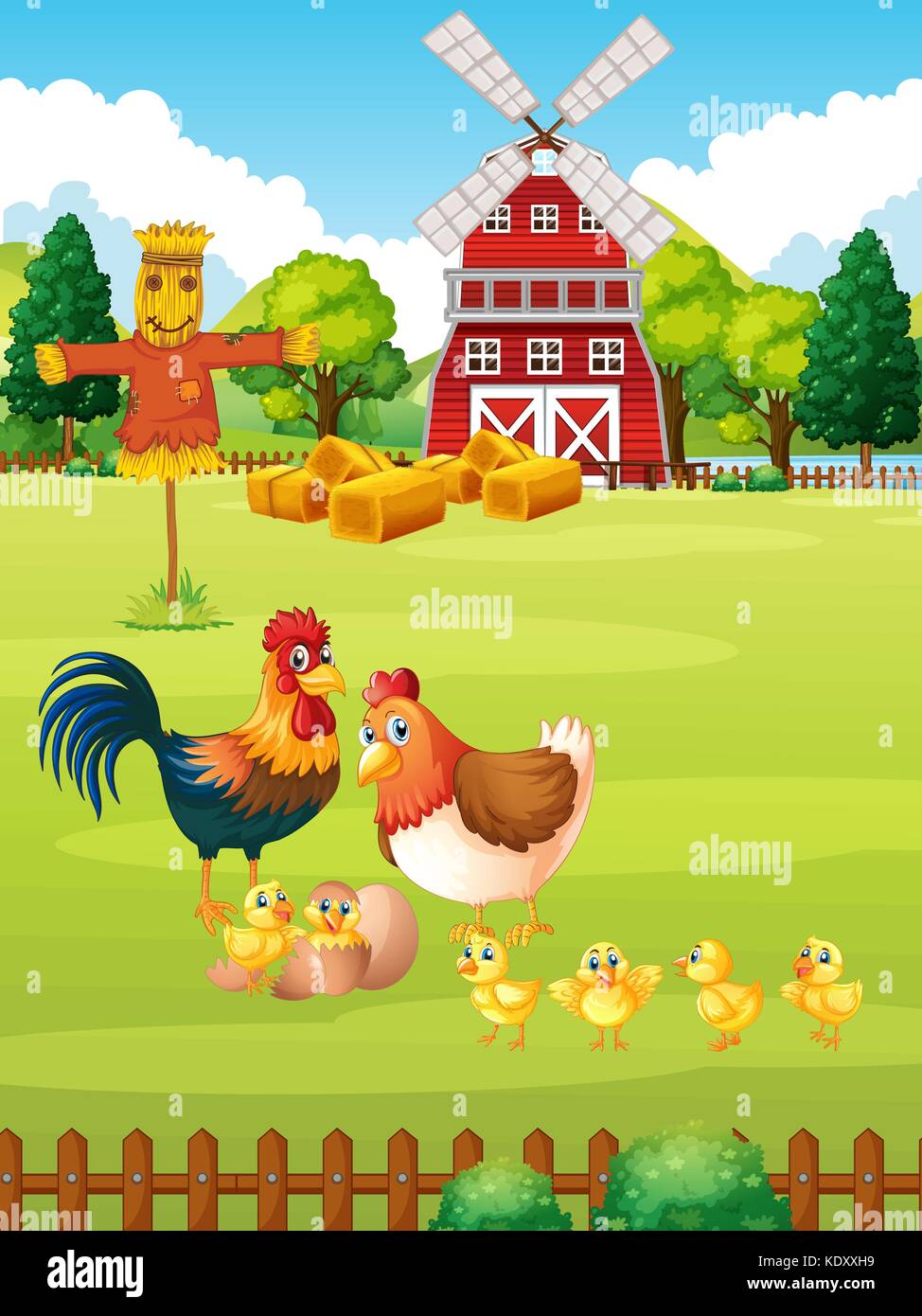 Many chickens on the farm illustration Stock Vector Image & Art - Alamy