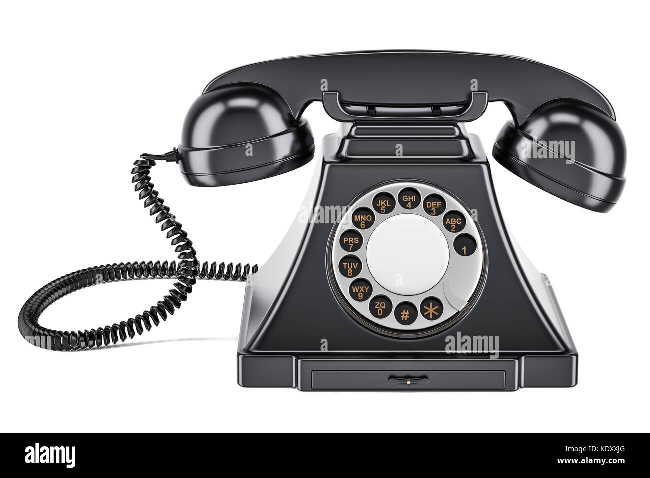 Black old-fashioned phone, 3D rendering isolated on white background ...
