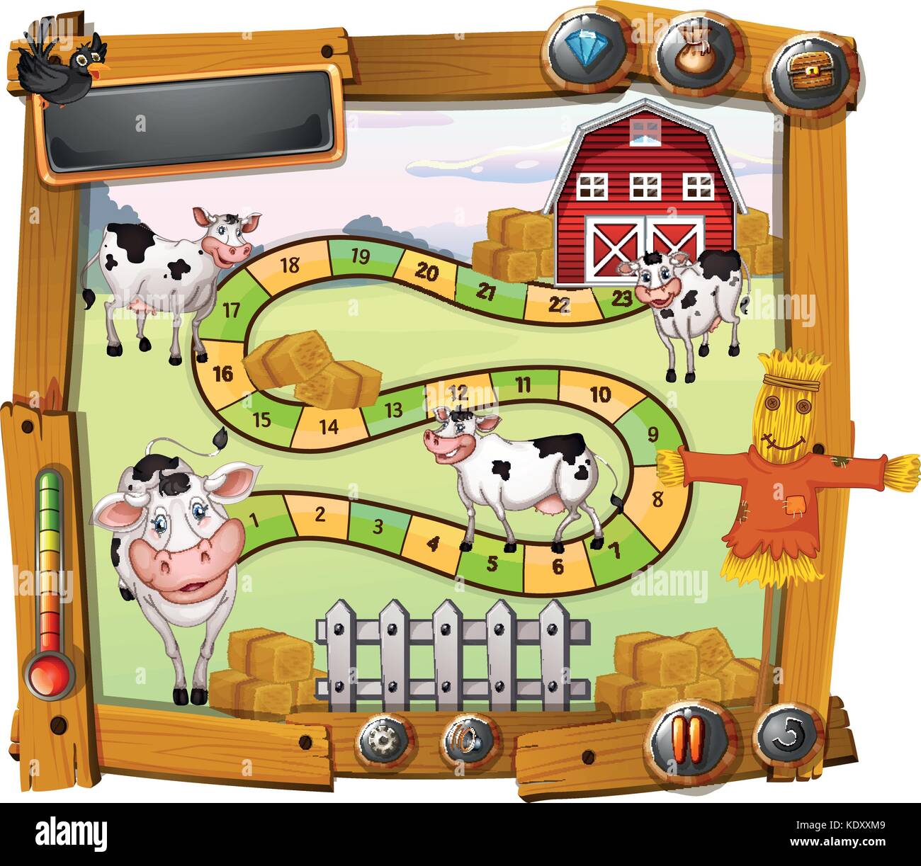 Game template with cows and barn illustration Stock Vector Image & Art ...