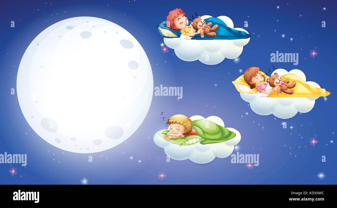 Children sleeping at night time illustration Stock Vector Image & Art ...