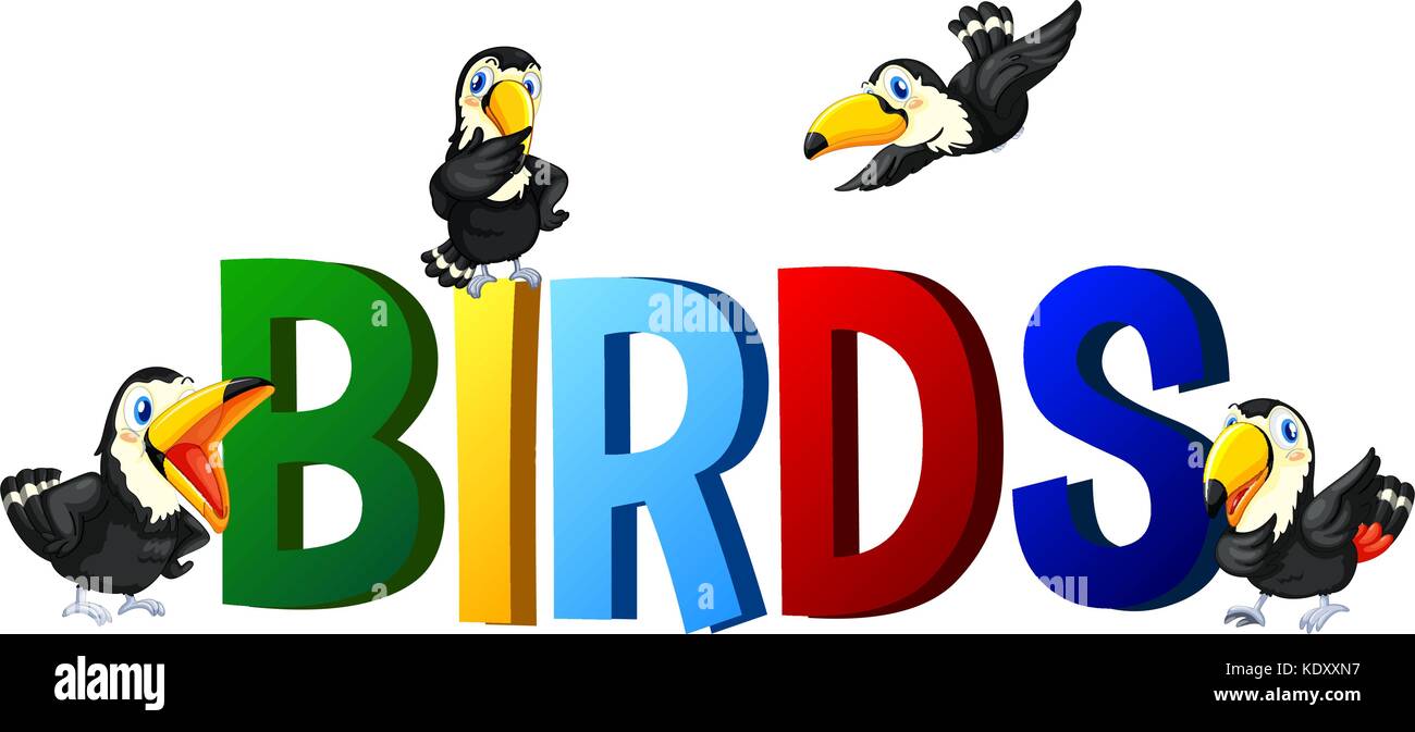 Font design with word birds illustration Stock Vector Image & Art - Alamy