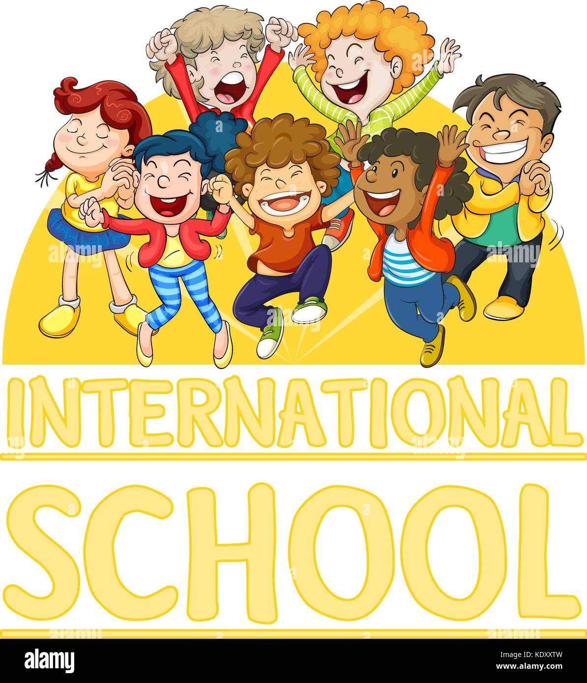 International school sign with happy children illustration Stock Vector ...