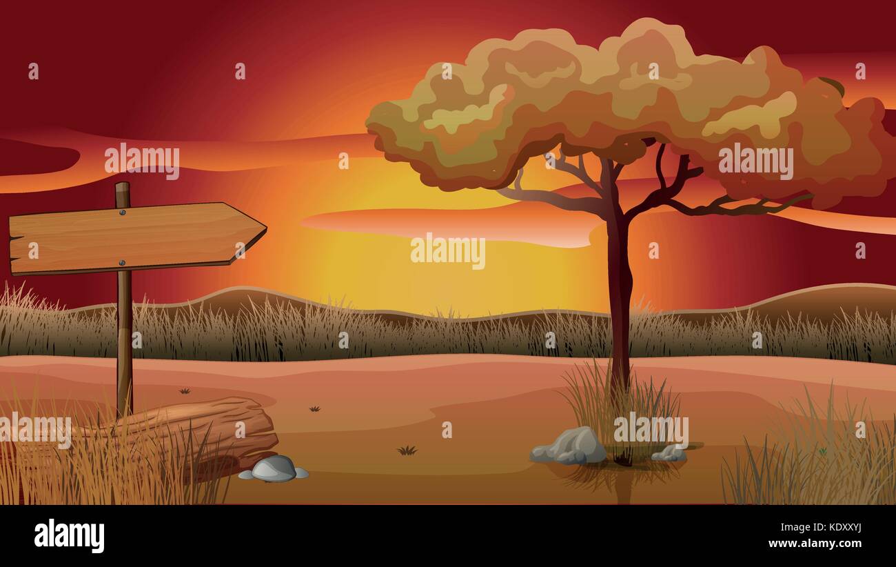 Scene of field at sunset illustration Stock Vector Image & Art - Alamy