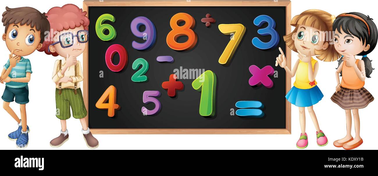 Children with numbers on blackboard illustration Stock Vector Image ...