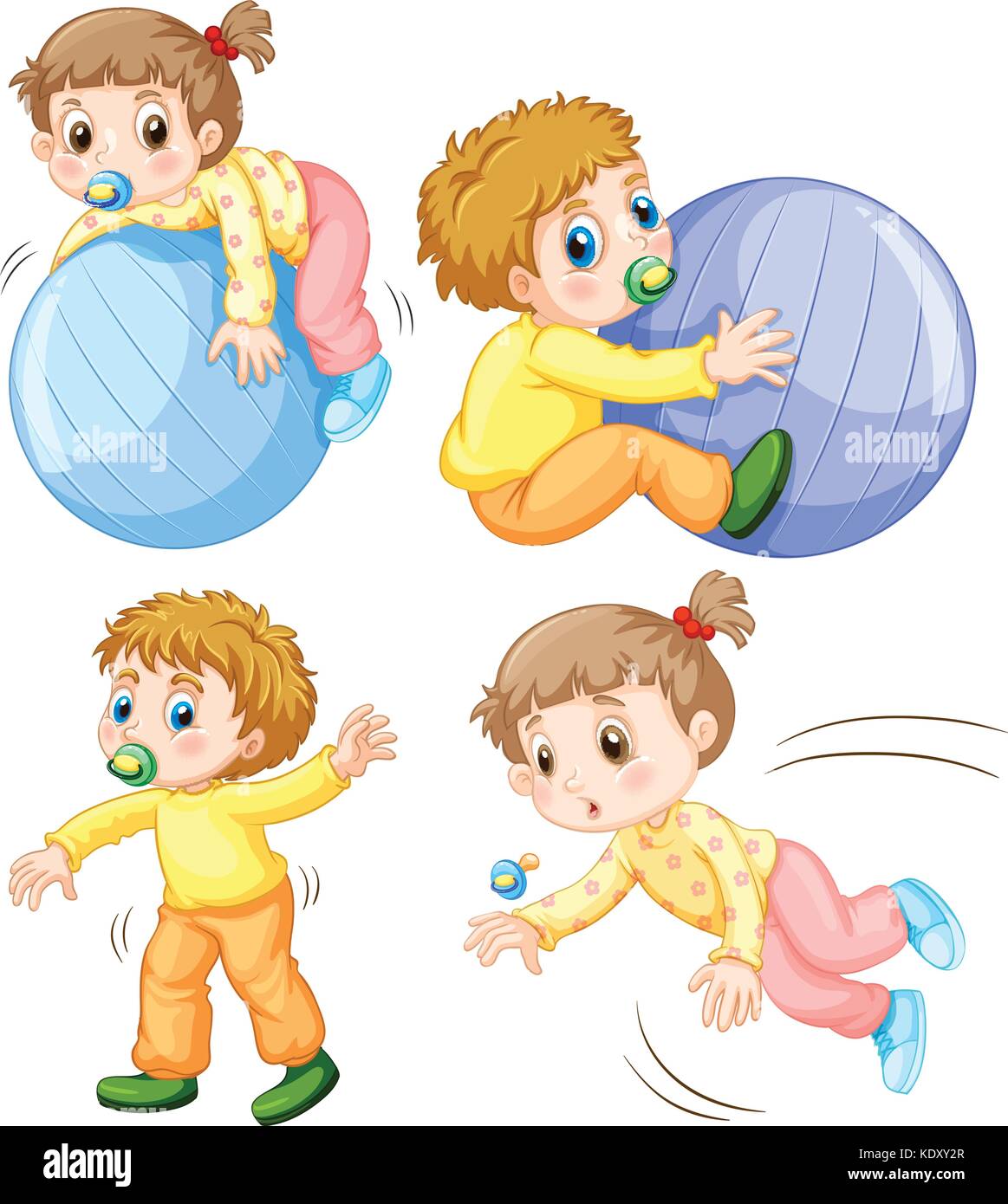 Baby girl and boy in different actions illustration Stock Vector Image ...