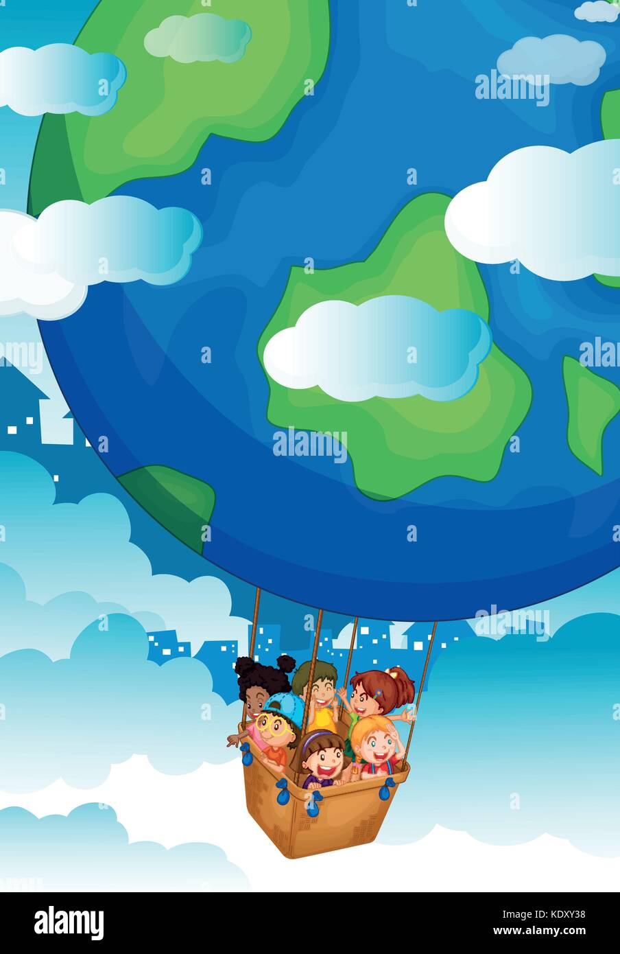 Children riding on big balloon illustration Stock Vector Image & Art ...