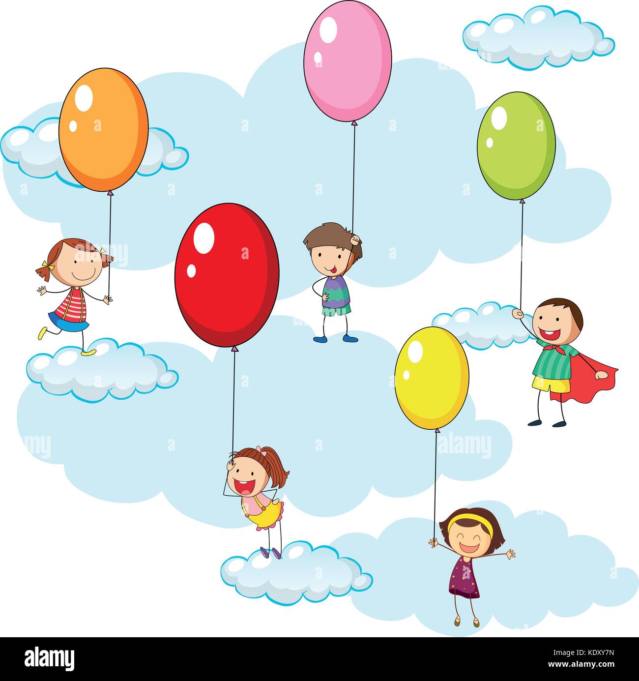 Kids and colorful balloons in sky illustration Stock Vector Image & Art ...