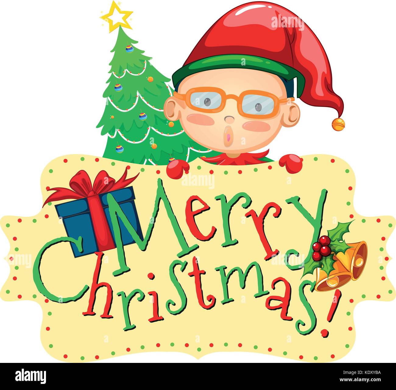 Christmas card with elf and tree illustration Stock Vector Image & Art ...