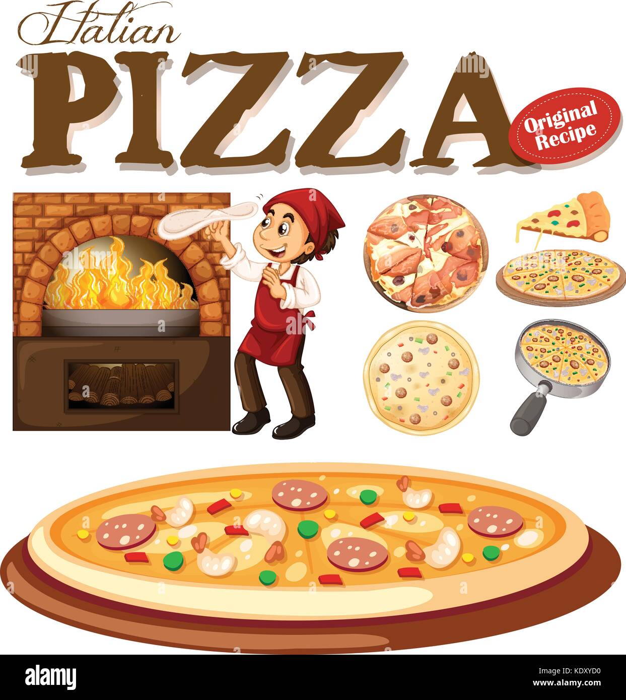 Chef making pizza in the oven illustration Stock Vector Image & Art - Alamy