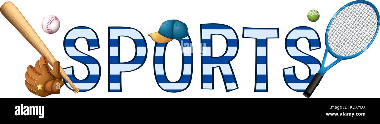 Font design for word sports with equipments illustration Stock Vector ...