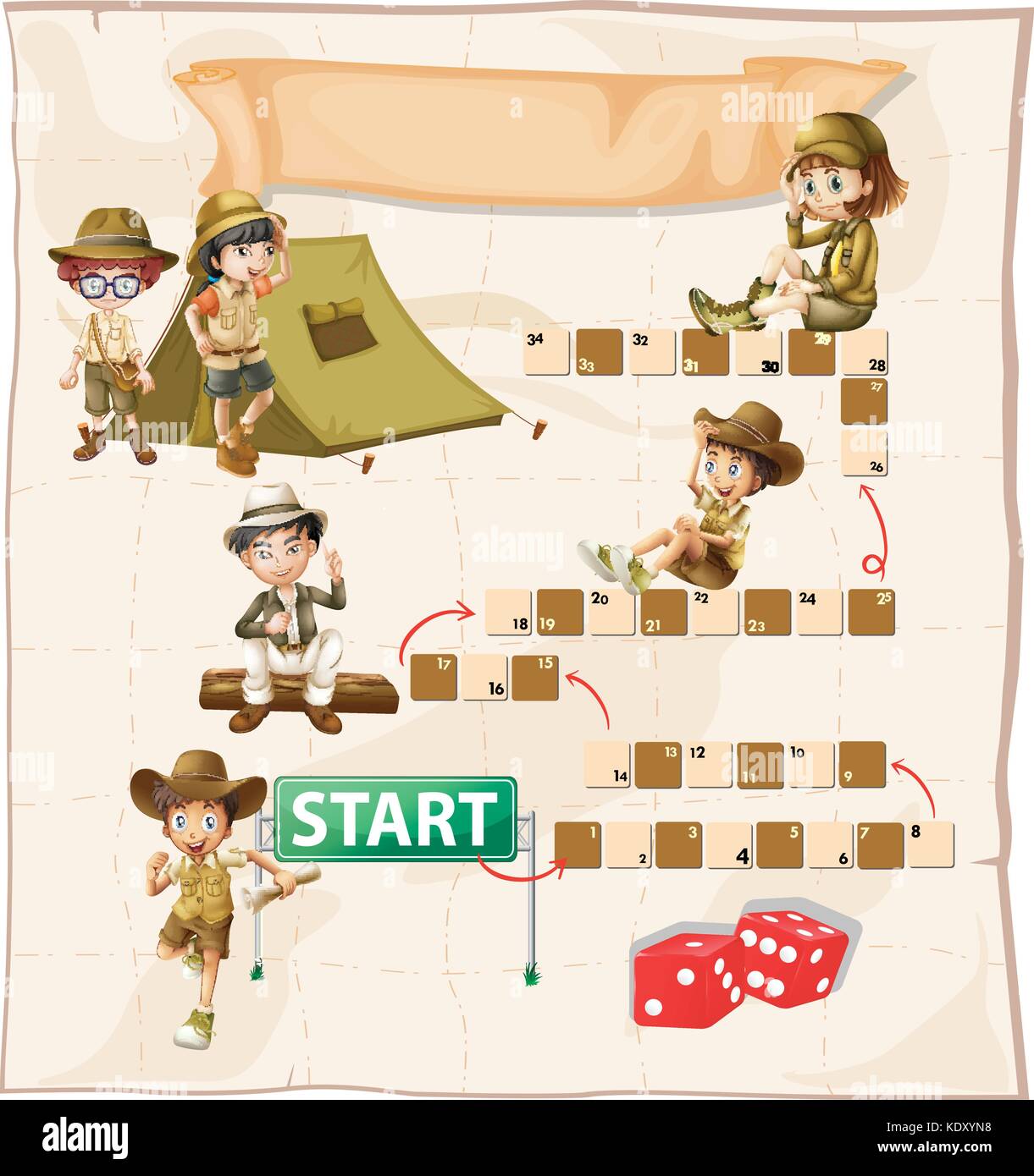 Boardgame template with kids camping out illustration Stock Vector ...