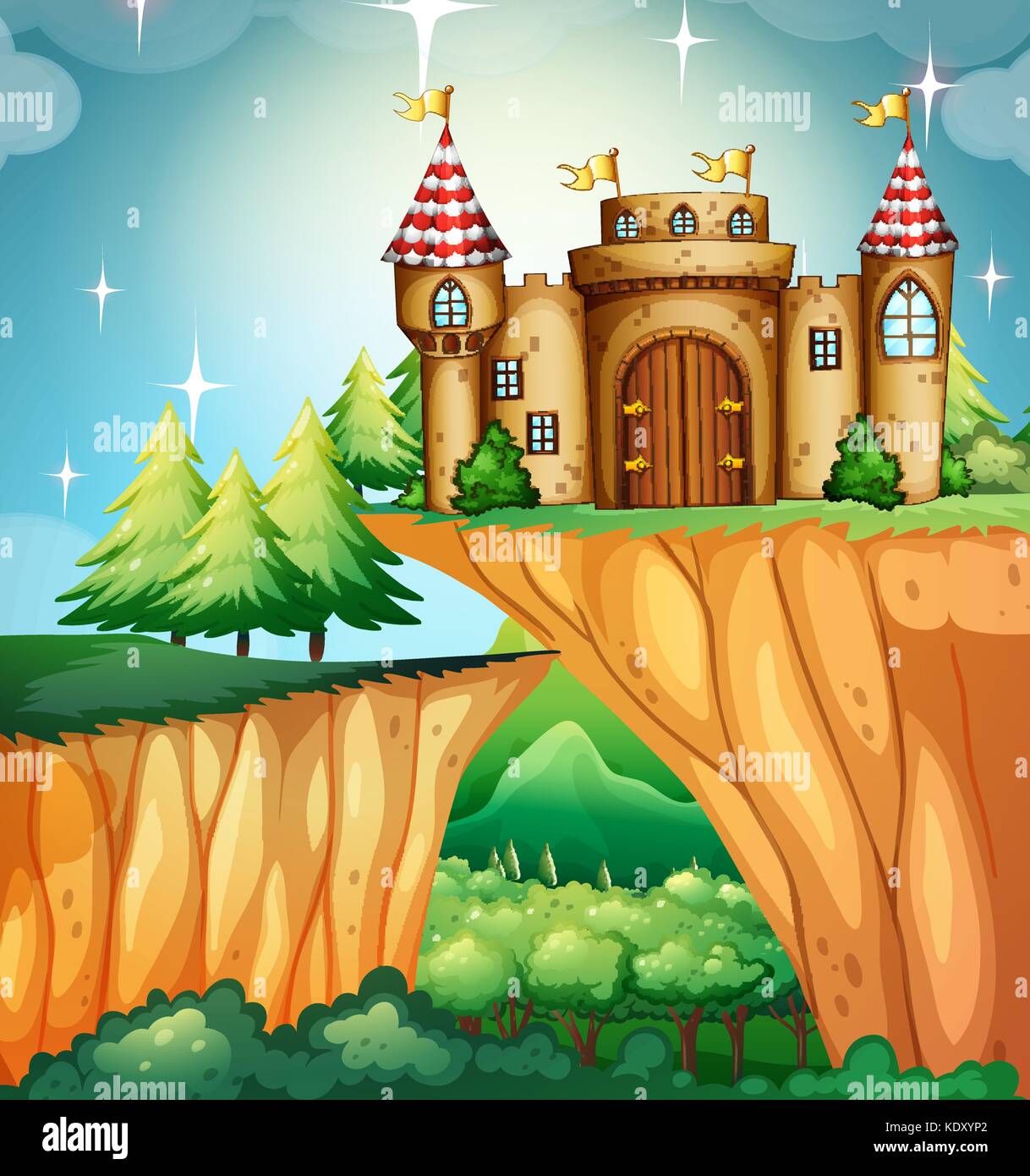 Scene with castle on the cliff illustration Stock Vector Image & Art ...