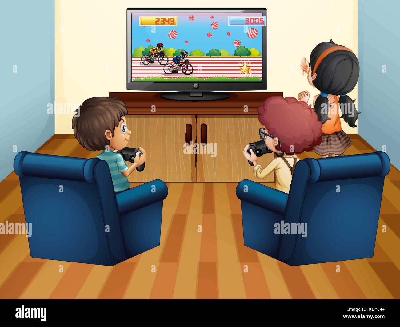 Kids Playing Video Games Cartoon