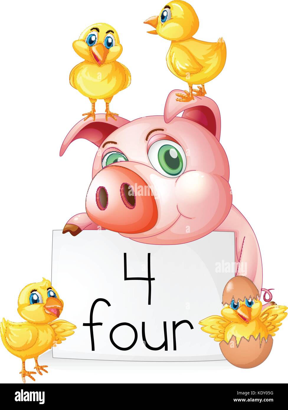 Counting number four with pig and chicks illustration Stock Vector ...