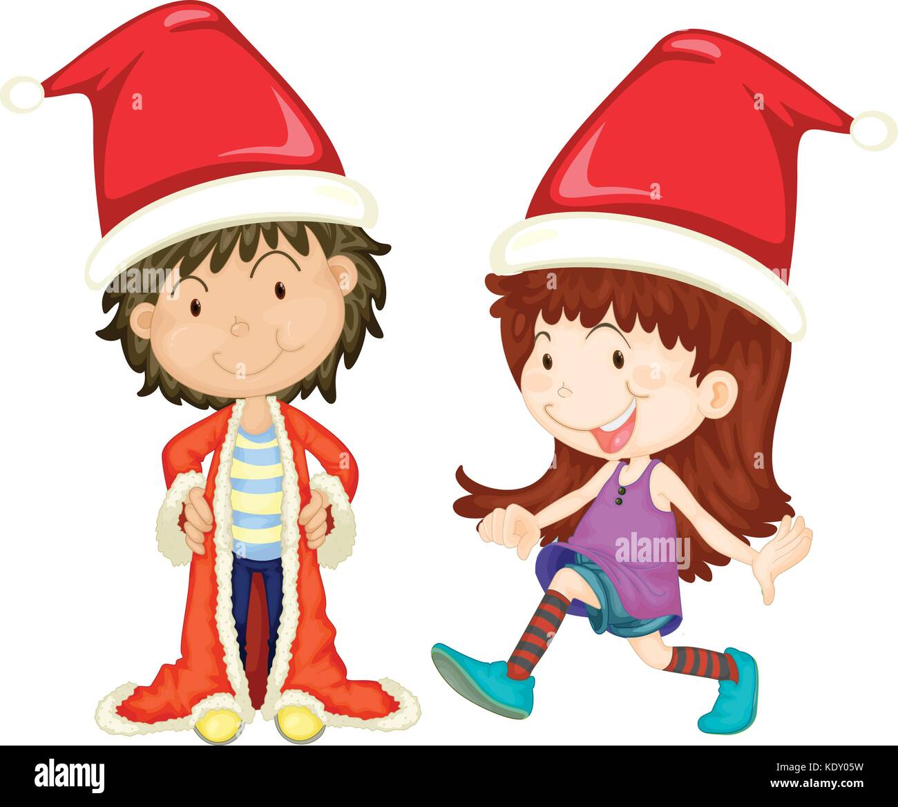 Boy and girl wearing santa outfit illustration Stock Vector Image & Art ...