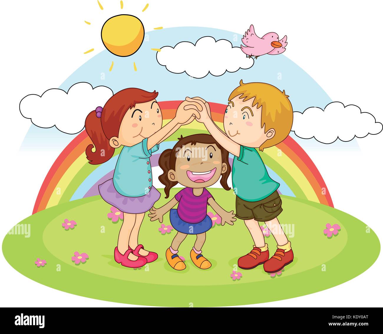 Three kids playing game in the park illustration Stock Vector Image ...