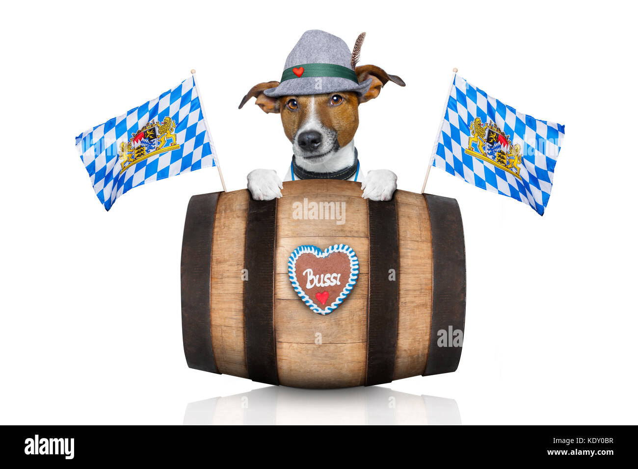 bavarian german jack russell dog with gingerbread and hat, behind ...
